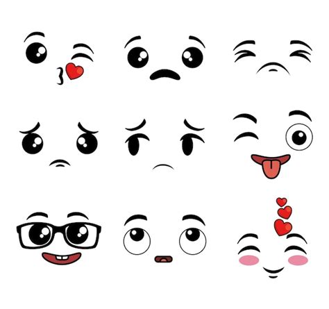 Verzameling Van Schattige Emoji Cartoon Gezicht Premium Vector