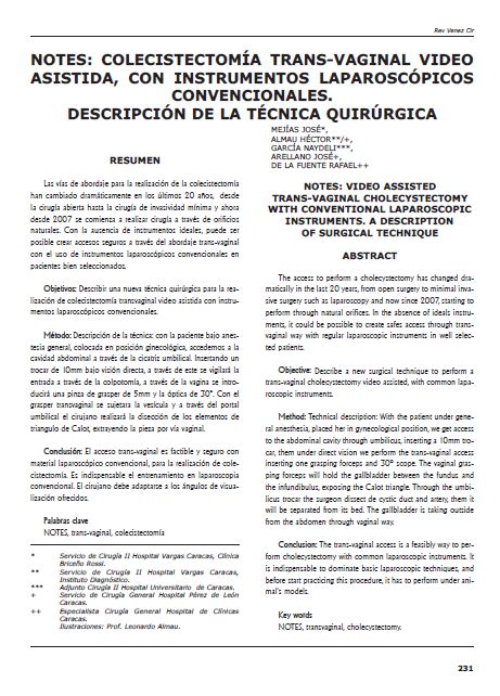 Notes Colecistectomía Trans Vaginal Video Asistida Con Instrumentos