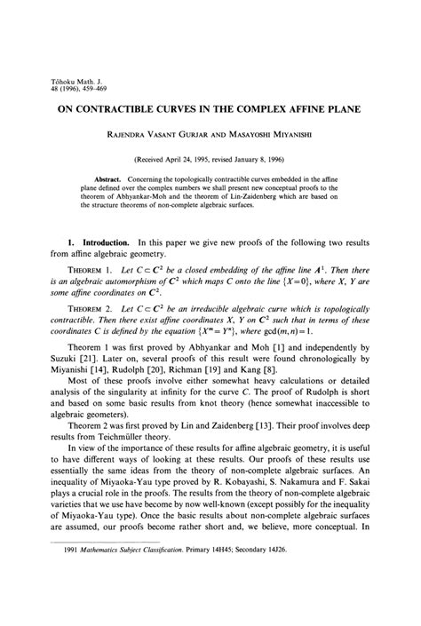 Pdf On Contractible Curves In The Complex Affine Plane