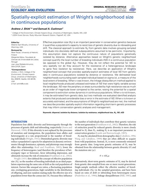 Pdf Spatially Explicit Estimation Of Wrights Neighborhood Size In Continous Populations