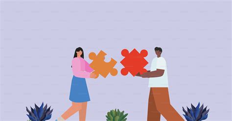 남자와 여자는 각각 한 조각의 퍼즐을 가지고 식물 벡터 일러스트레이션 디자인 벡터 Unsplash의 유행 이미지