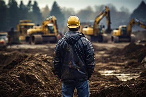 Premium AI Image Back View Of Engineer Supervising Construction
