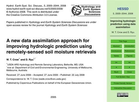 Pdf A New Data Assimilation Approach For Improving Hydrologic