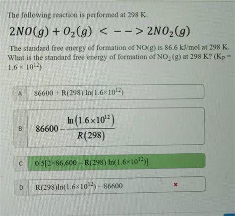 The Following Reaction Is Performed At 298 K 2no G O2 G