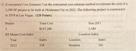 Solved 12 Conceptual Cost Estimate Use The Conceptual