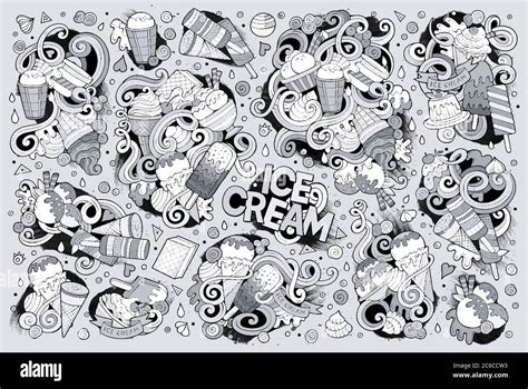 Line Art Vector Cartoon Set Of Ice Cream Objects Stock Vector Image