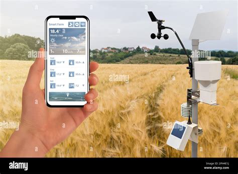 Farmer Control Weather Station Via Mobile App Precision And Smart Farming Equipment High