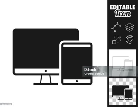 데스크톱 컴퓨터 및 태블릿 Pc 디자인 아이콘입니다 쉽게 편집 가능 개념에 대한 스톡 벡터 아트 및 기타 이미지 개념 개체