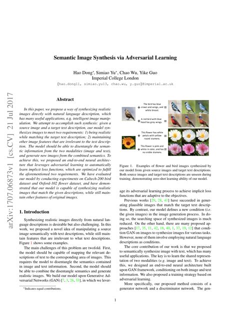 Pdf Semantic Image Synthesis Via Adversarial Learning