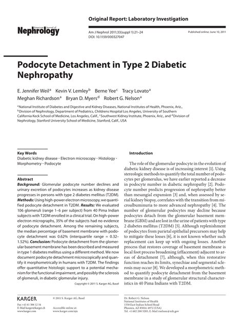 Pdf Podocyte Detachment In Type 2 Diabetic Nephropathy