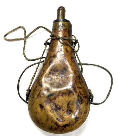 American Pre Civil War Brass Powder Flask With Carrier Enemy Militaria