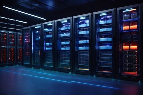 Premium Photo Data Server Racks Hub Room With Big Data Computer Center Blue Interior For