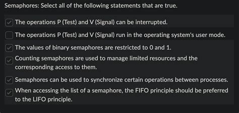 Solved Semaphores Select All Of The Following Statements Chegg