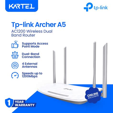 TP Link ARCHER A5 AC1200 Wireless Dual Band Router 2 4Ghz 5Ghz WiFi