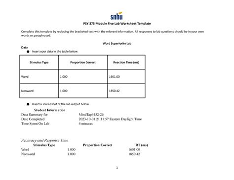 5 1 Module Lab Worksheet Psy 375 Module Five Lab Worksheet Template