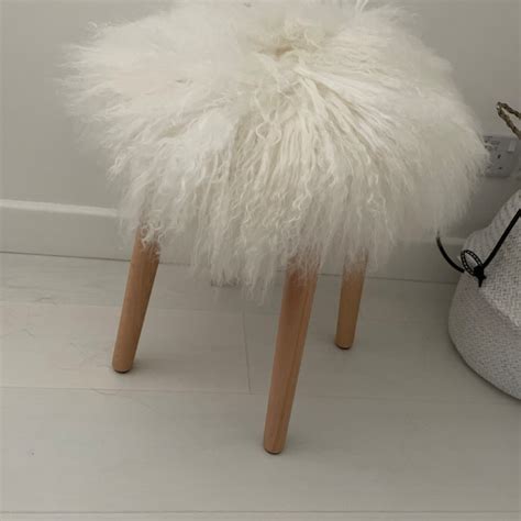 100 Genuine Mongolian Sheepskin Fur Footstool Caramel With Wooden Legs