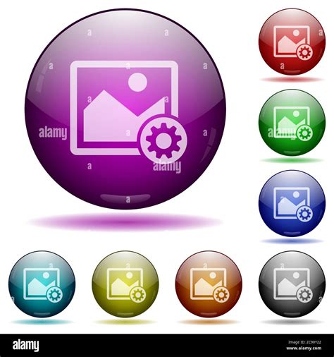 Image Settings Color Glass Sphere Buttons With Shadows Stock Vector