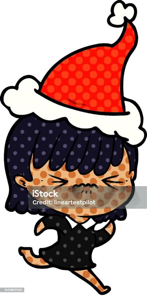 산타 모자를 쓴 소녀의 짜증나는 손으로 그린 만화책 스타일의 그림 낙서 드로잉에 대한 스톡 벡터 아트 및 기타 이미지 낙서 드로잉 등장인물 만화 Istock