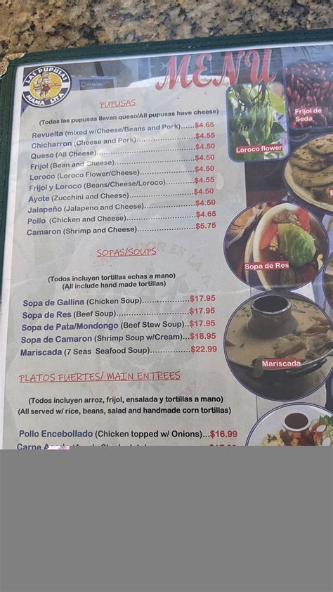 Carta Del Restaurante Las Pupusas Mama Lita Vista