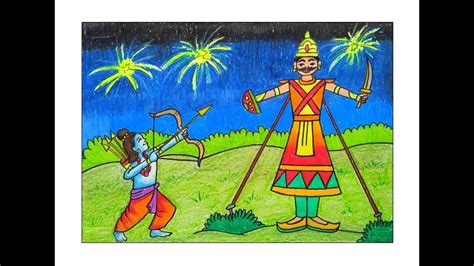 How To Draw Dussehra Scenery Dussehra Drawing Ravana Dahan Drawing