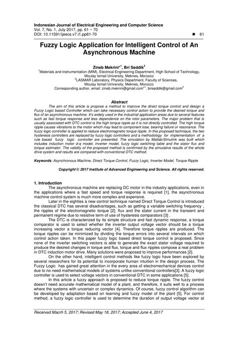 Pdf Fuzzy Logic Application For Intelligent Control Of An Asynchronous Machine
