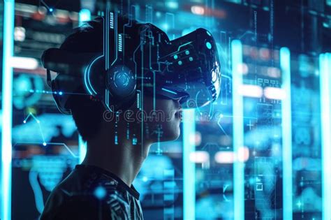 A Man Is Seen Wearing A Virtual Reality Headset Immersed In The