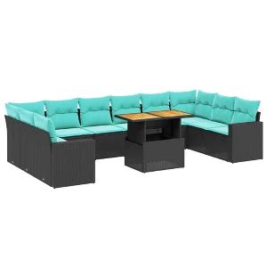 Vidaxl 11 Piece Patio Sofa Set With Cushions Black Poly Rattan Target