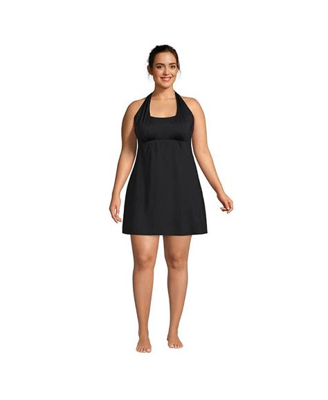 Lands End Plus Size Square Neck Halter Swim Dress One Piece Swimsuit