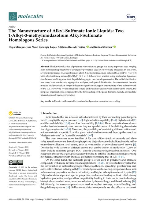 Pdf The Nanostructure Of Alkyl Sulfonate Ionic Liquids Two 1 Alkyl 3