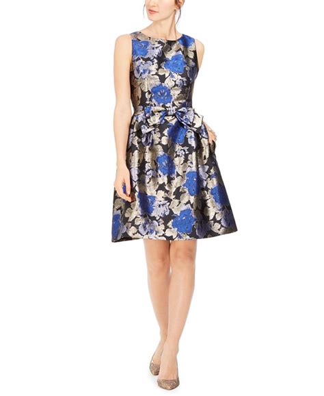 Tahari Asl Metallic Jacquard Bow Fit And Flare Dress Macys