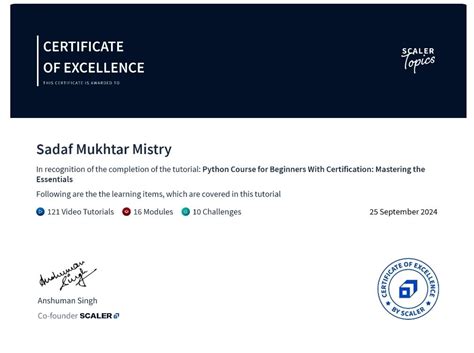 Sadaf Mistry On Linkedin Pythonprogramming Certificateofexcellence