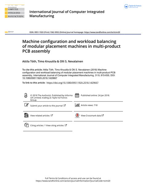Pdf Machine Configuration And Workload Balancing Of Modular Placement Machines In Multi