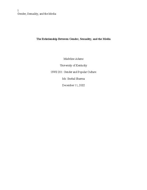 Major Assignment 4 The Relationship Between Gender Gender Sexuality And The Media The