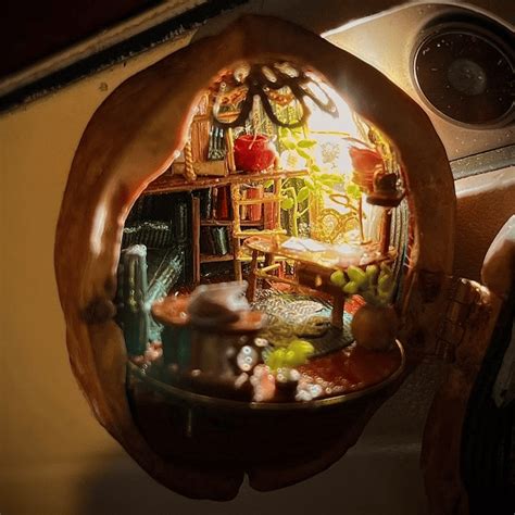 Handmade 🏠walnut Shell Doll House Mini Library Tiny World Inside Walnuts
