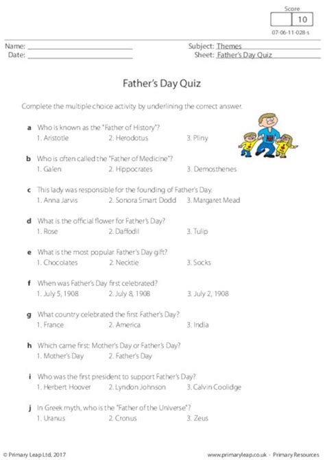 To Complete The Father S Day Multiple Choice Activity By Underlining