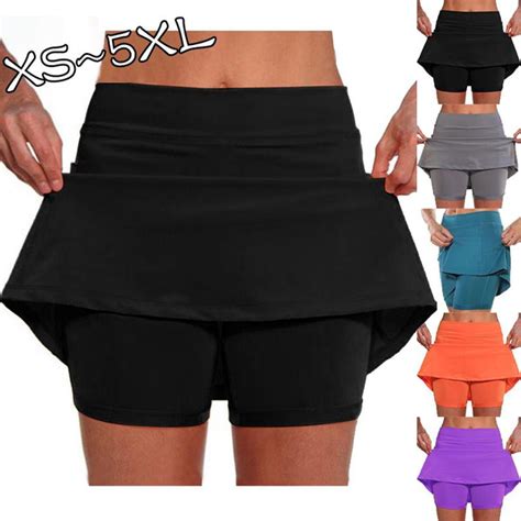 Fashion Womens Active Athletic Skort Skirt With Pockets Double Layer