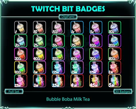 Cute Bubble Milk Tea Twitch Bit Badges Colorful Bubble Tea Twitch Bit Badges Kawaii Sub Badges