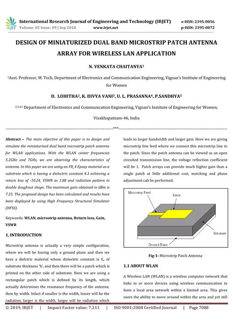 Irjet Design Of Miniaturized Dual Band Microstrip Patch Antenna Array For Wireless Lan