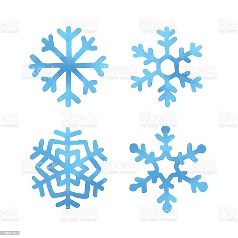 세트마다 워터컬러 Snowflakes 눈송이에 대한 스톡 벡터 아트 및 기타 이미지 눈송이 수채화 흰색 Istock