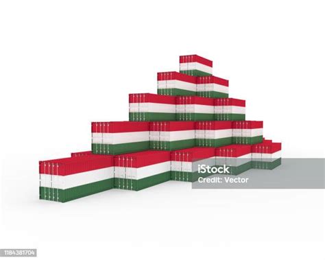 흰색 배경에 헝가리 플래그와화물 컨테이너의 3d 그림입니다 배달 운송 운송 화물 운송 경제에 대한 스톡 사진 및 기타 이미지