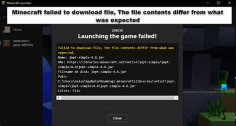 Minecraft Failed To Download File The File Contents Differ