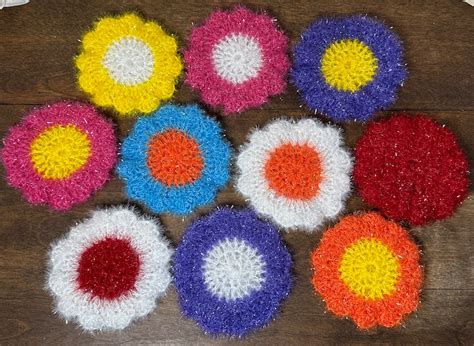 Handmade Flower Dish Scrubby Crochet Scrubby Handmade Scrubbies Choice Of Custom Colors Etsy