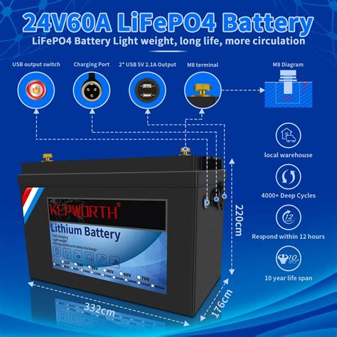 24v 60ah Lifepo4 Kepworth Lithium Bms Battery For Rv Boat Trolling