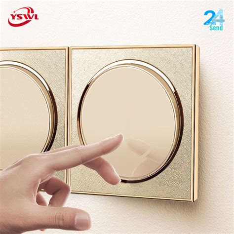 Yswl Wall Light Switch Socket 10 13a 18k Gold Plated Panel Switches 1 2 3 4 Gang 1 2 Way 86mm
