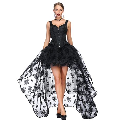 Victorian Gothic Black Wide Shoulder Straps Jacquard Overbust Corset