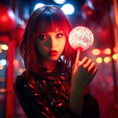 Premium Photo Futuristic Asian Woman Holding Glowing Orb In Hand