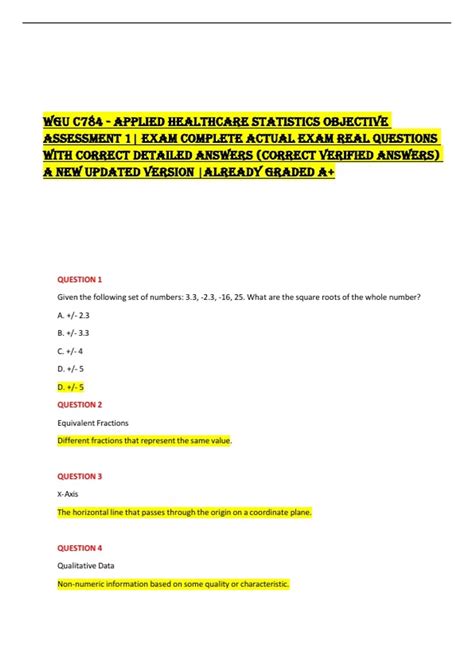 Wgu C784 Applied Healthcare Statistics Objective Assessment 1 Exam