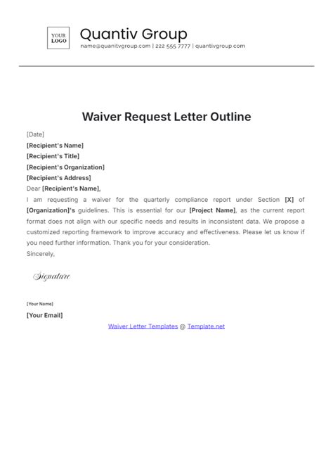 Free Waiver Request Letter Outline Template To Edit Online