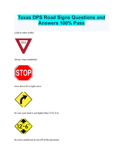 Texas Dps Road Signs Questions And Answers 100 Pass Scholarfriends