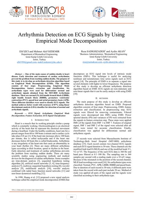 Pdf Arrhythmia Detection On Ecg Signals By Using Empirical Mode Decomposition